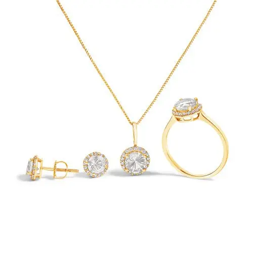 HAUS OF BRILLIANCE 10k Gold Gemstone And Diamond Halo Jewelry Set - Yellow | White Topaz